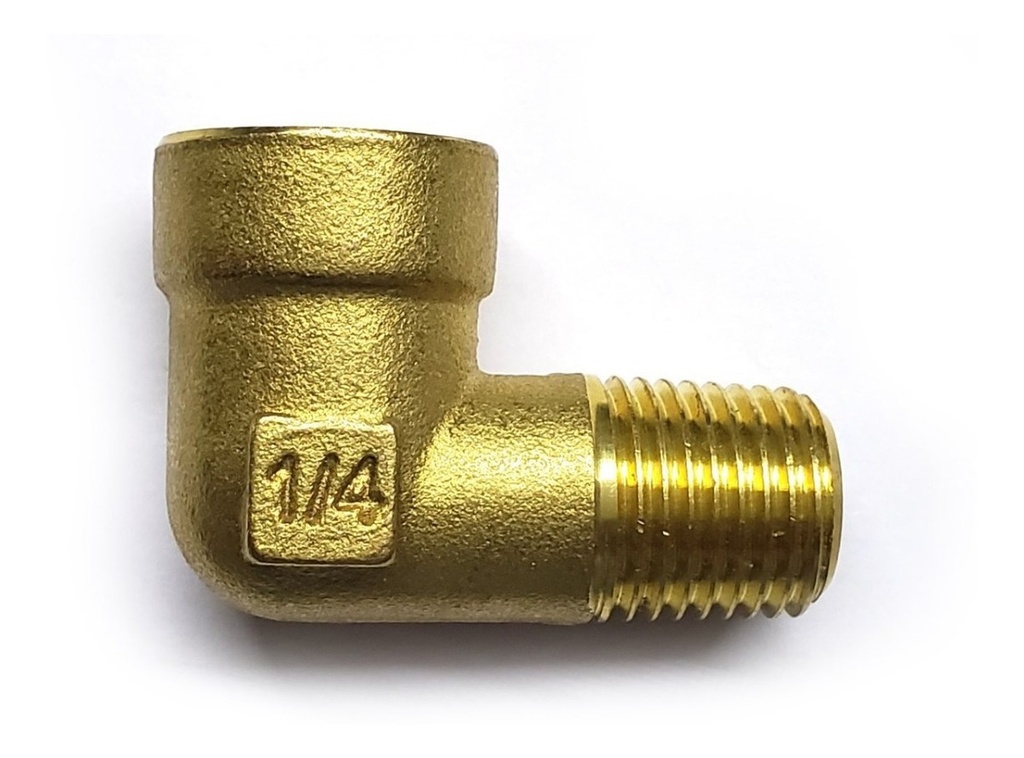 Conector en codo 90 hembra - macho, fabricado en latón (dorado) de 1/4" NPT x 1/4" NPT (M ...